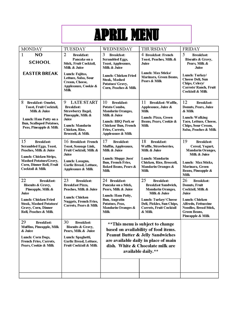Fullerton Public Schools - Lunch Menu